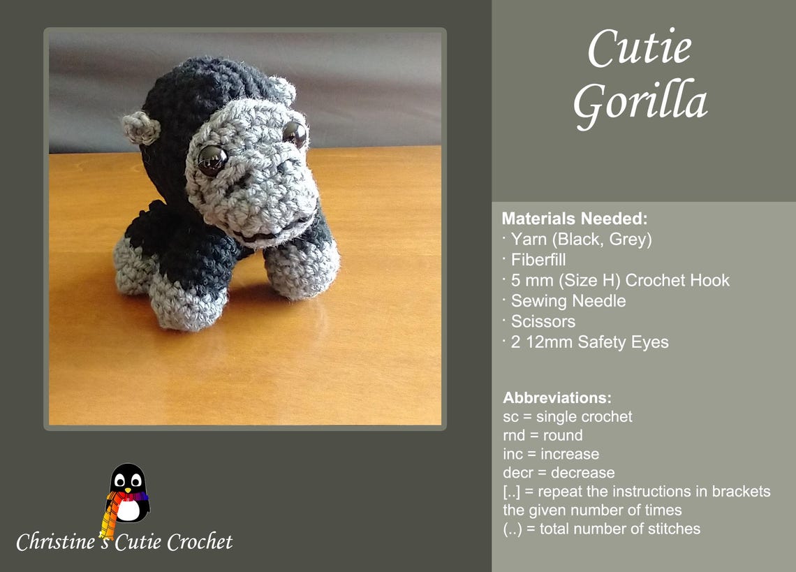 Gorilla Amigurumi Cutie Crochet PDF Pattern - Etsy