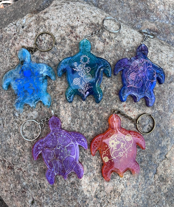 Resin Art Sea Turtles With Space Foils Keychains - Etsy
