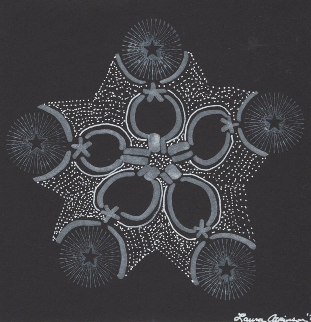 Starbright 6"x6" White on Black Drawing of Star Pattern Using Stamps ...