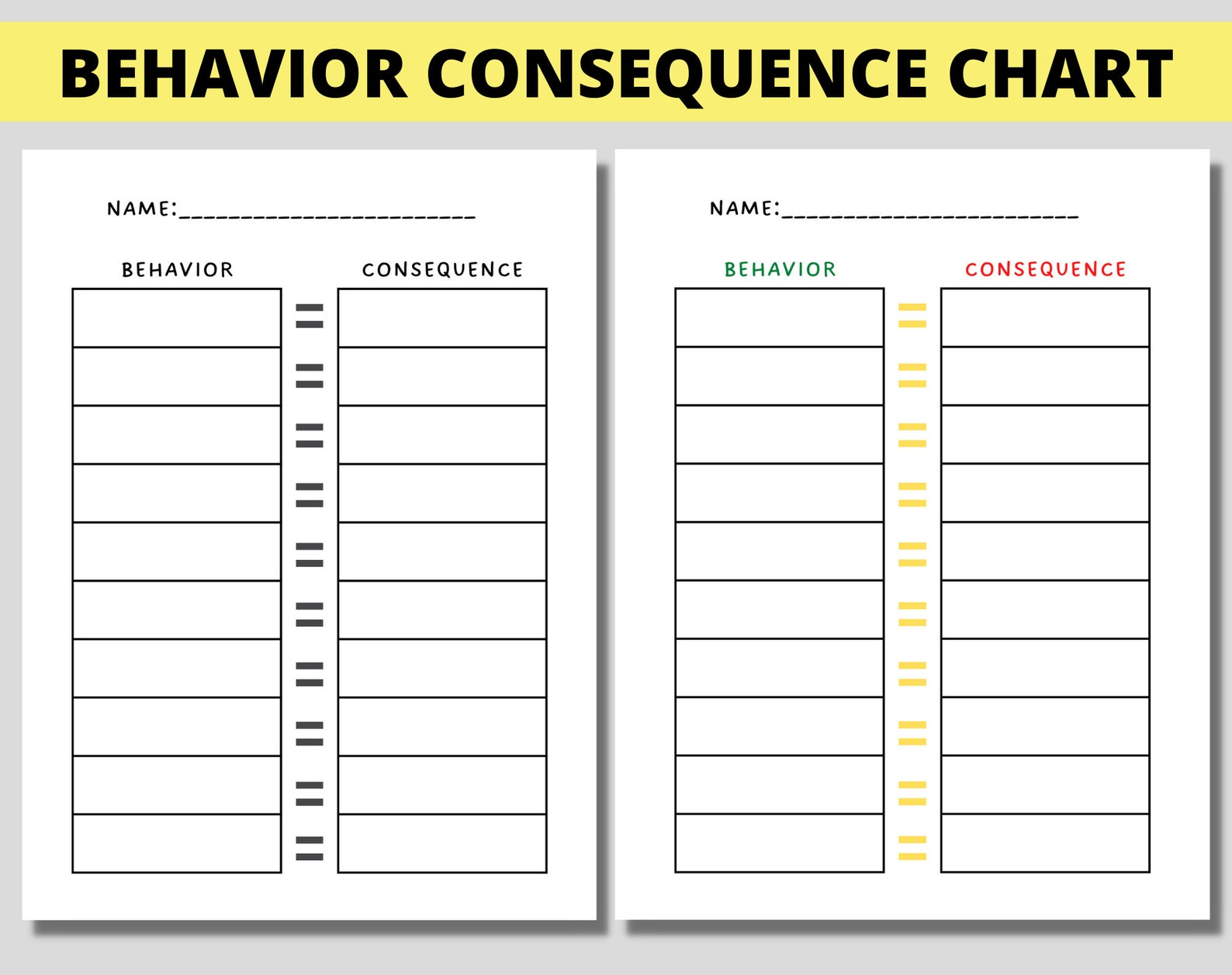Behavior Consequence Chart for Kids, Teens, Kindergarten, Toddlers ...