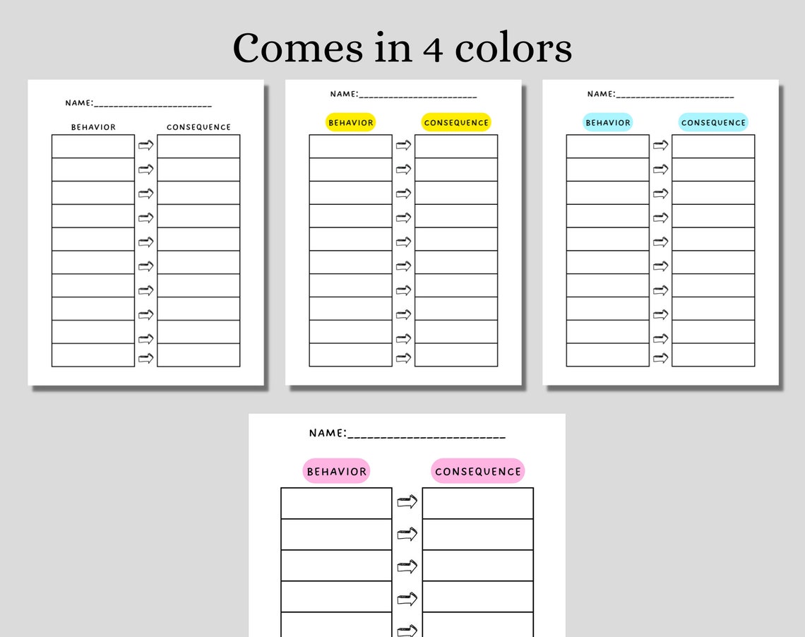 Behavior Consequence Chart for Kids, Teens, Kindergarten, Toddlers ...