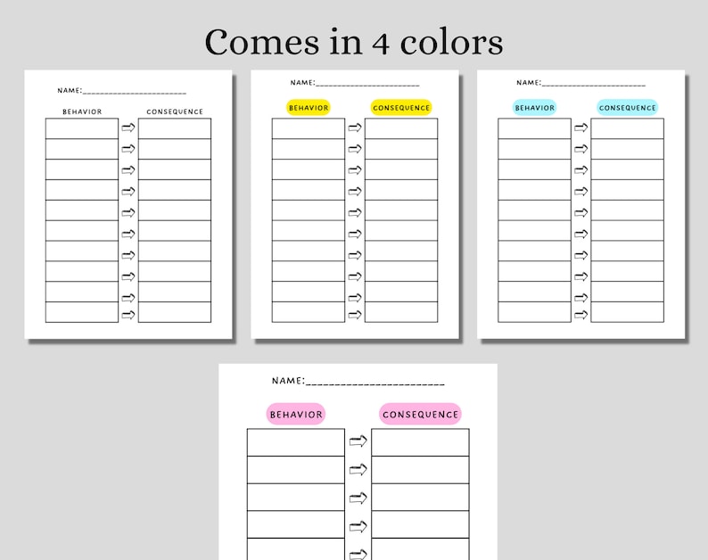 Behavior Consequence Chart for Kids, Teens, Kindergarten, Toddlers ...