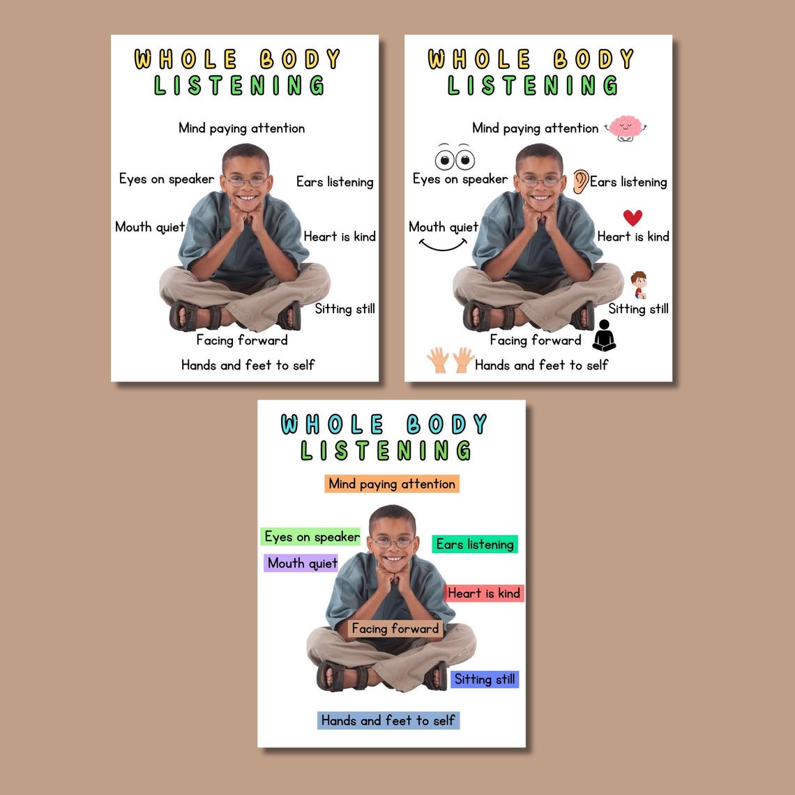 5 Whole Body Listening Posters | Calm Body Circle Time Visuals ...