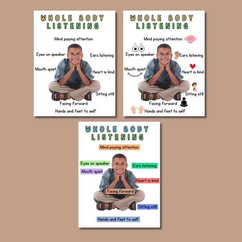 5 Whole Body Listening Posters | Calm Body Circle Time Visuals ...