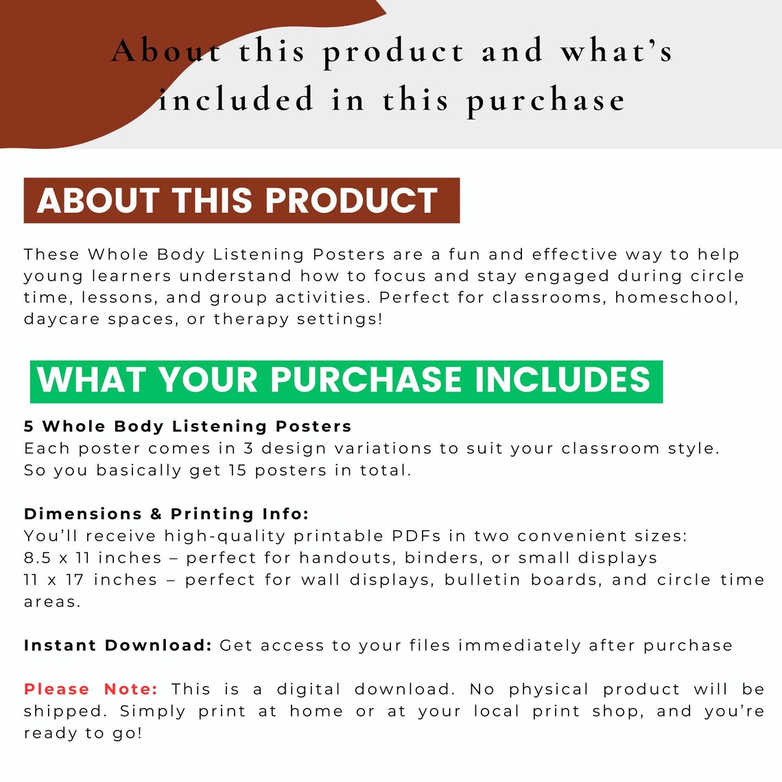 5 Whole Body Listening Posters | Calm Body Circle Time Visuals ...