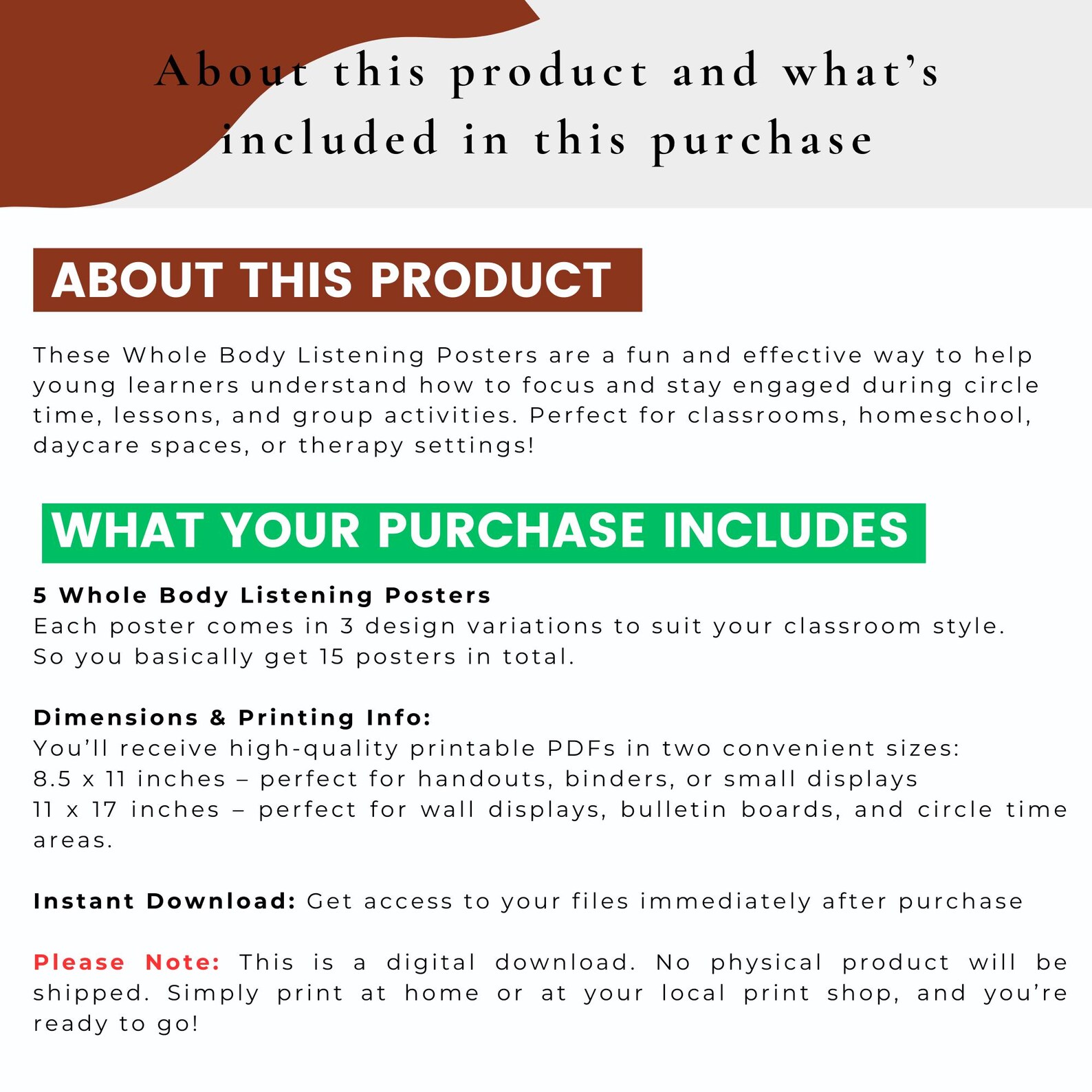 5 Whole Body Listening Posters | Calm Body Circle Time Visuals ...