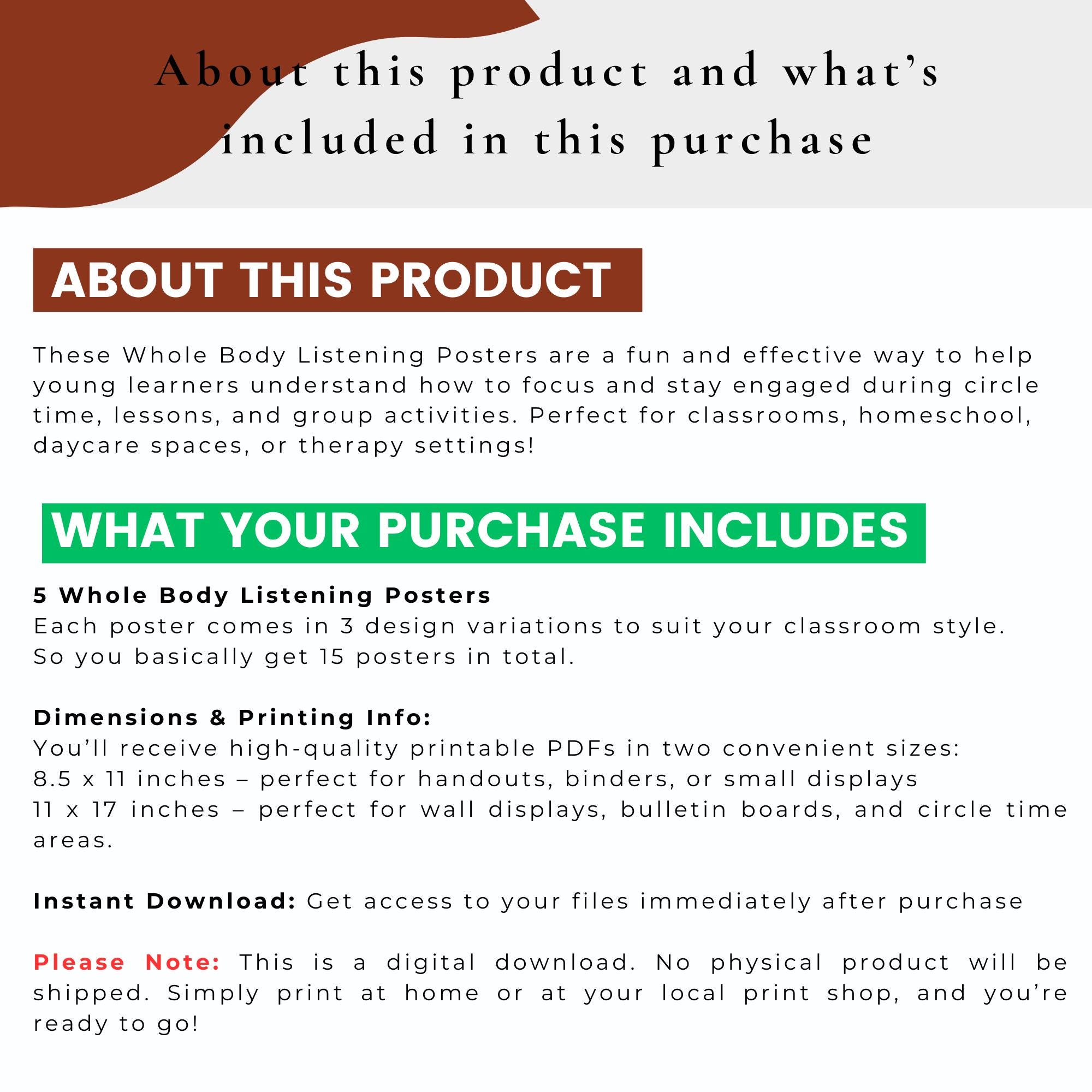 5 Whole Body Listening Posters | Calm Body Circle Time Visuals ...