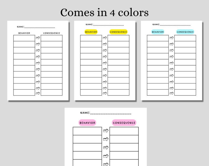 Behavior Consequence Chart for Kids, Teens, Kindergarten, Toddlers ...