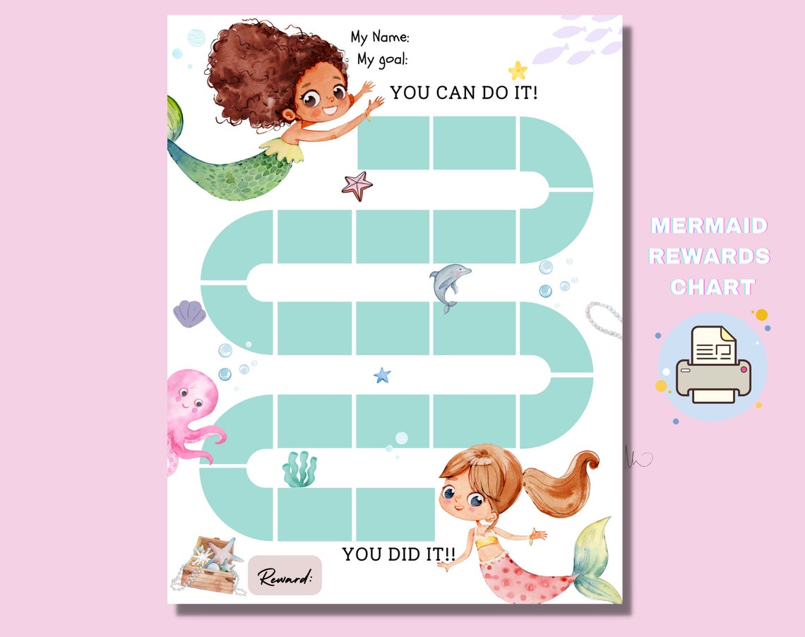 Mermaid Reward Chart Printable for Girls, Mermaid Behavior Chart for ...