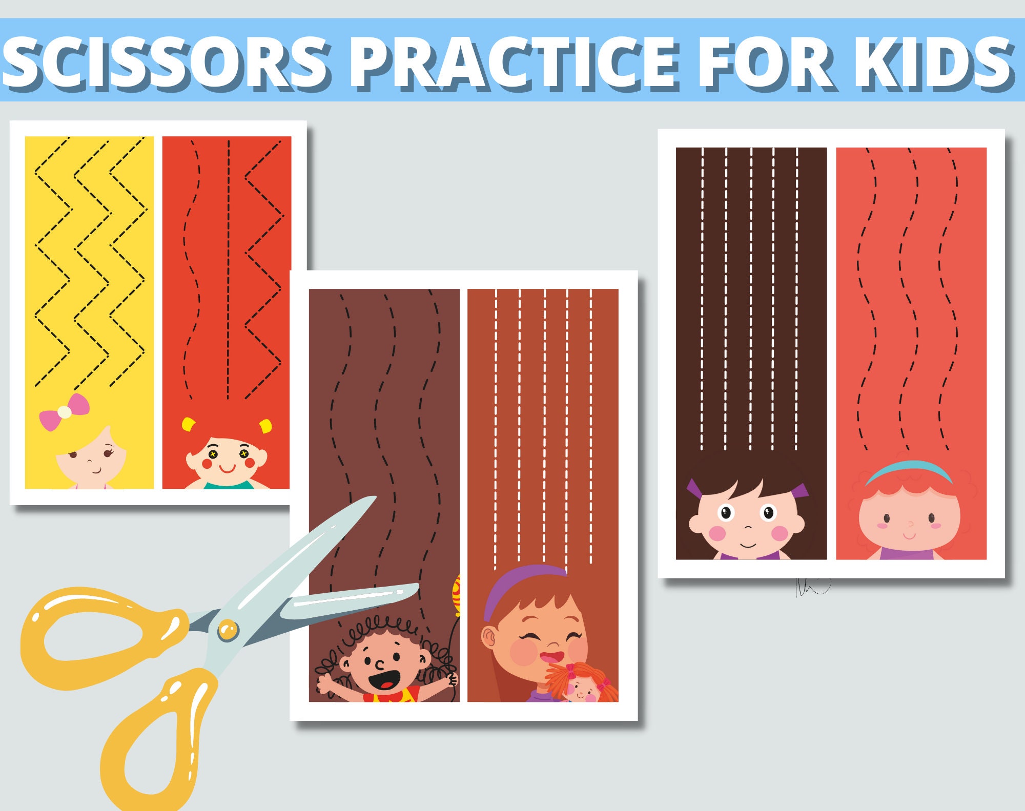 Scissor Cutting Practice Skills Pre-k Worksheet, Pretend Play Barber ...