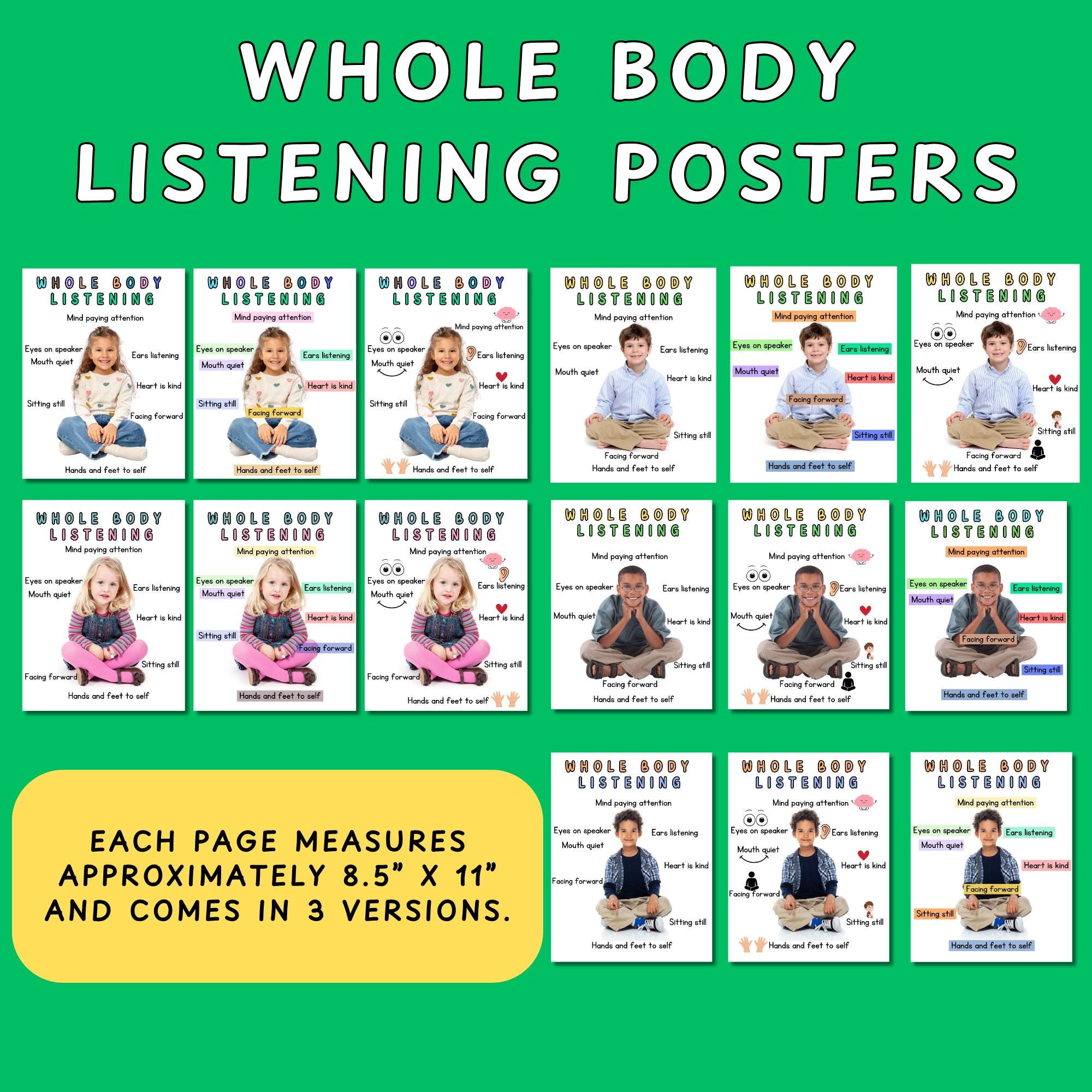 Circle Time Rules & Sitting Positions Cards Visuals, Whole Body ...