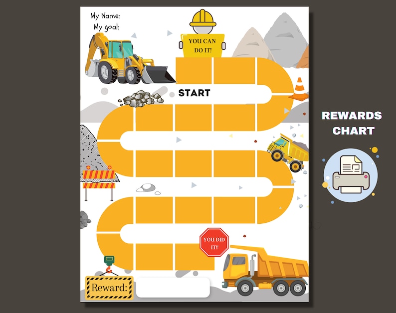 Construction Reward Chart for Kids, Toddlers, Boys, Construction ...