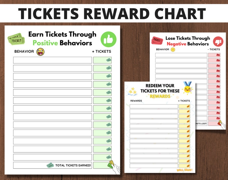 Ticket Rewards Chart for Kids, Raffle Ticket Reward System for Home ...