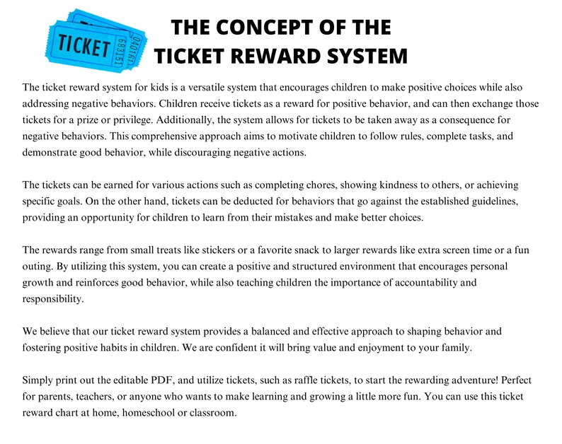Ticket Rewards Chart for Kids, Raffle Ticket Reward System for Home ...