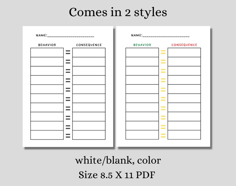 Behavior Consequence Chart for Kids, Teens, Kindergarten, Toddlers ...