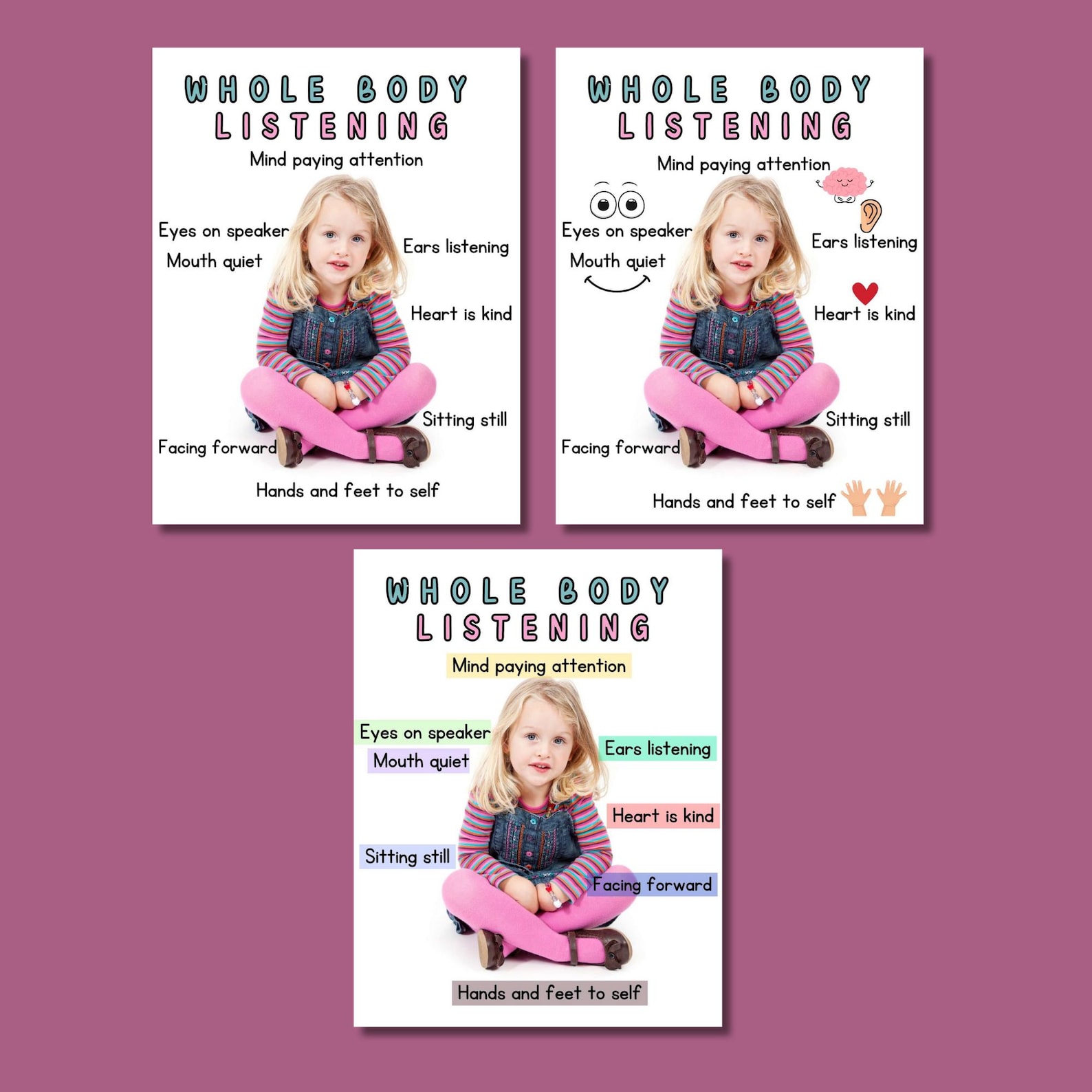 5 Whole Body Listening Posters | Calm Body Circle Time Visuals ...