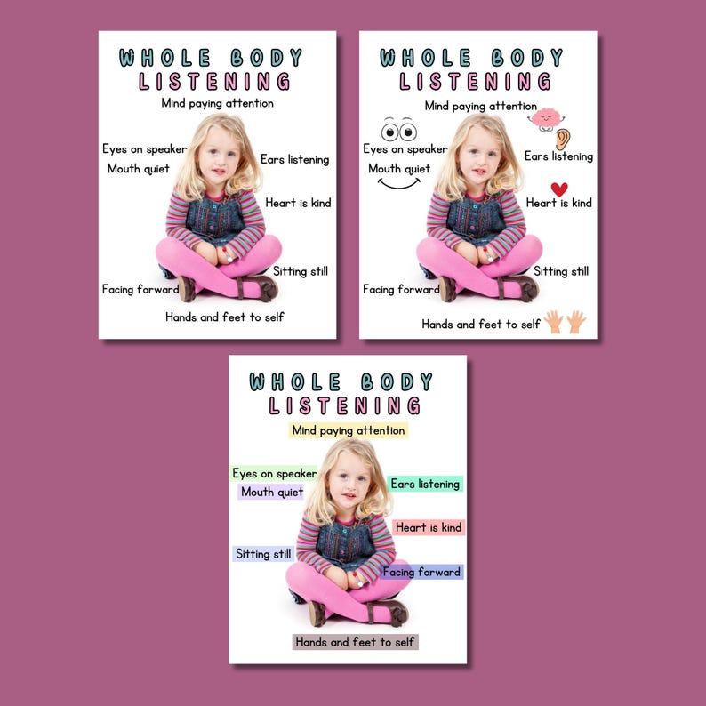 5 Whole Body Listening Posters | Calm Body Circle Time Visuals ...