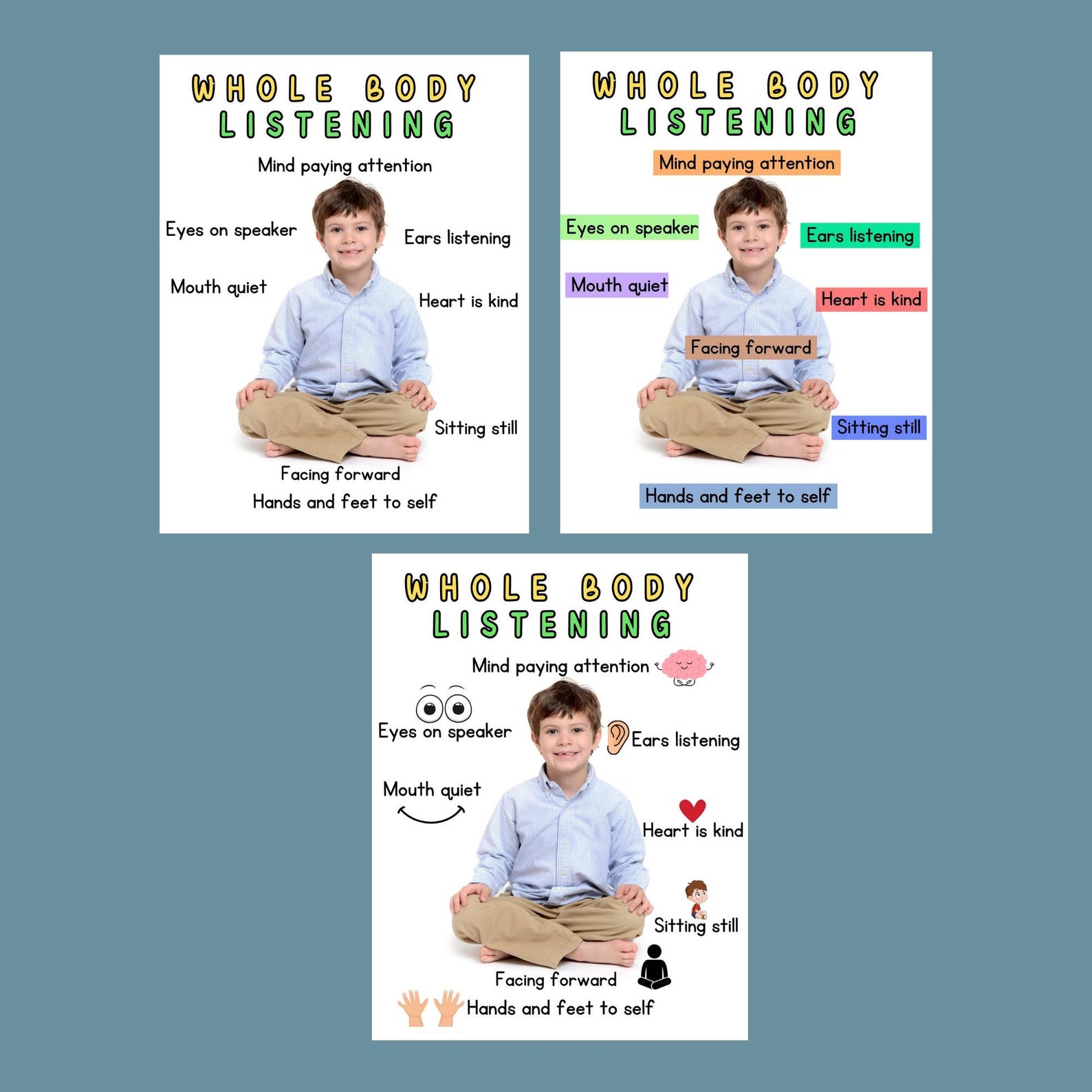 5 Whole Body Listening Posters | Calm Body Circle Time Visuals ...
