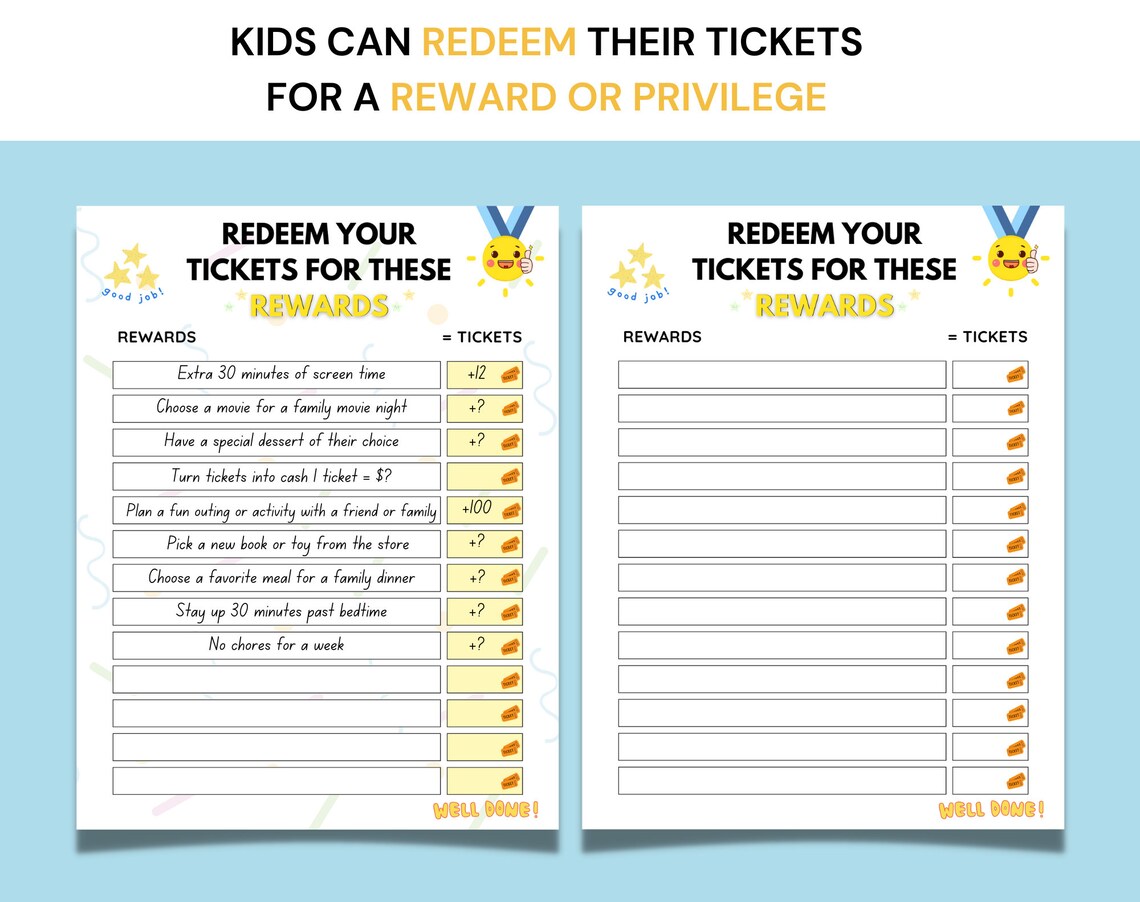 Ticket Rewards Chart for Kids, Raffle Ticket Reward System for Home ...