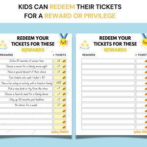 Ticket Rewards Chart for Kids, Raffle Ticket Reward System for Home ...