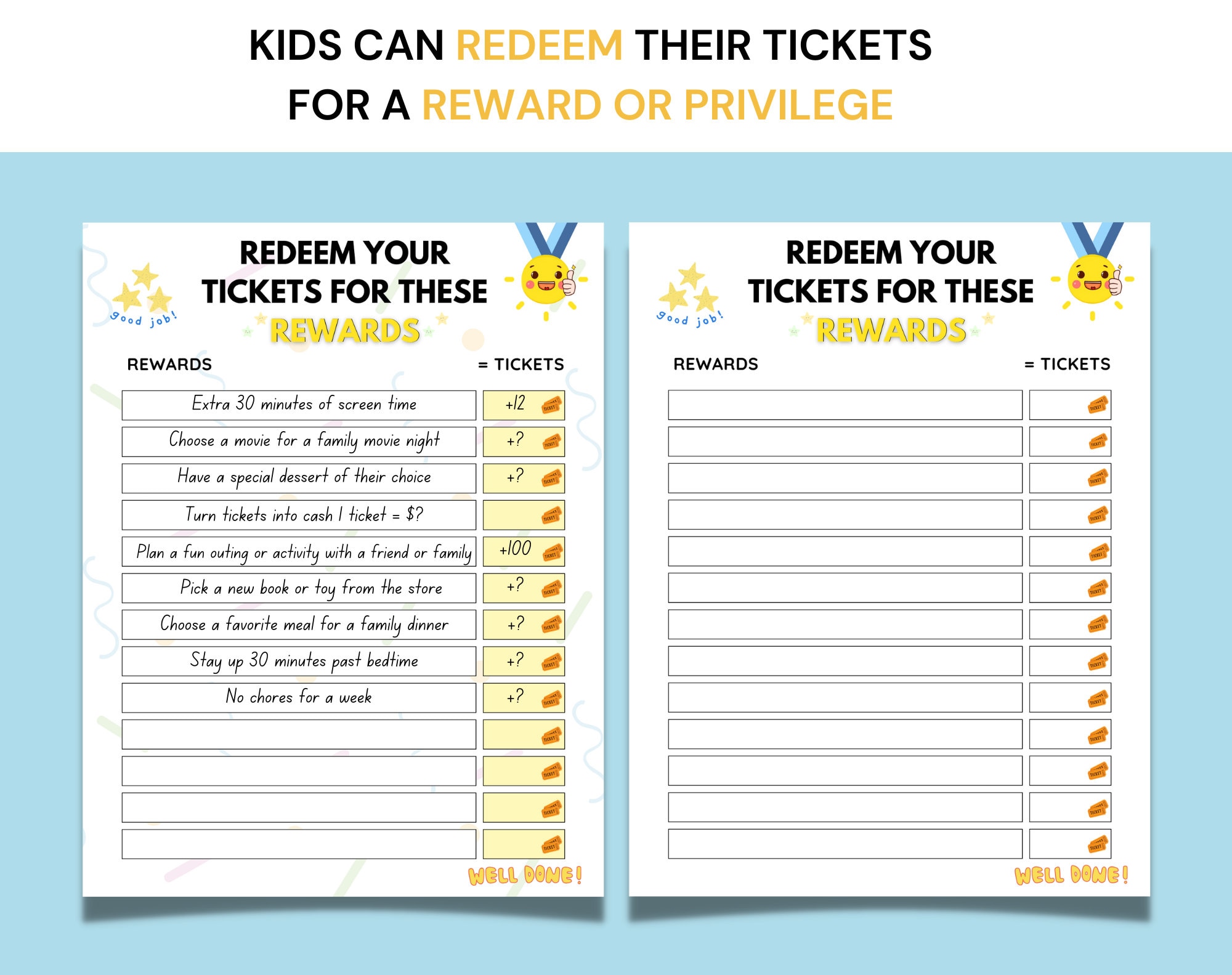 Ticket Rewards Chart for Kids, Raffle Ticket Reward System for Home ...