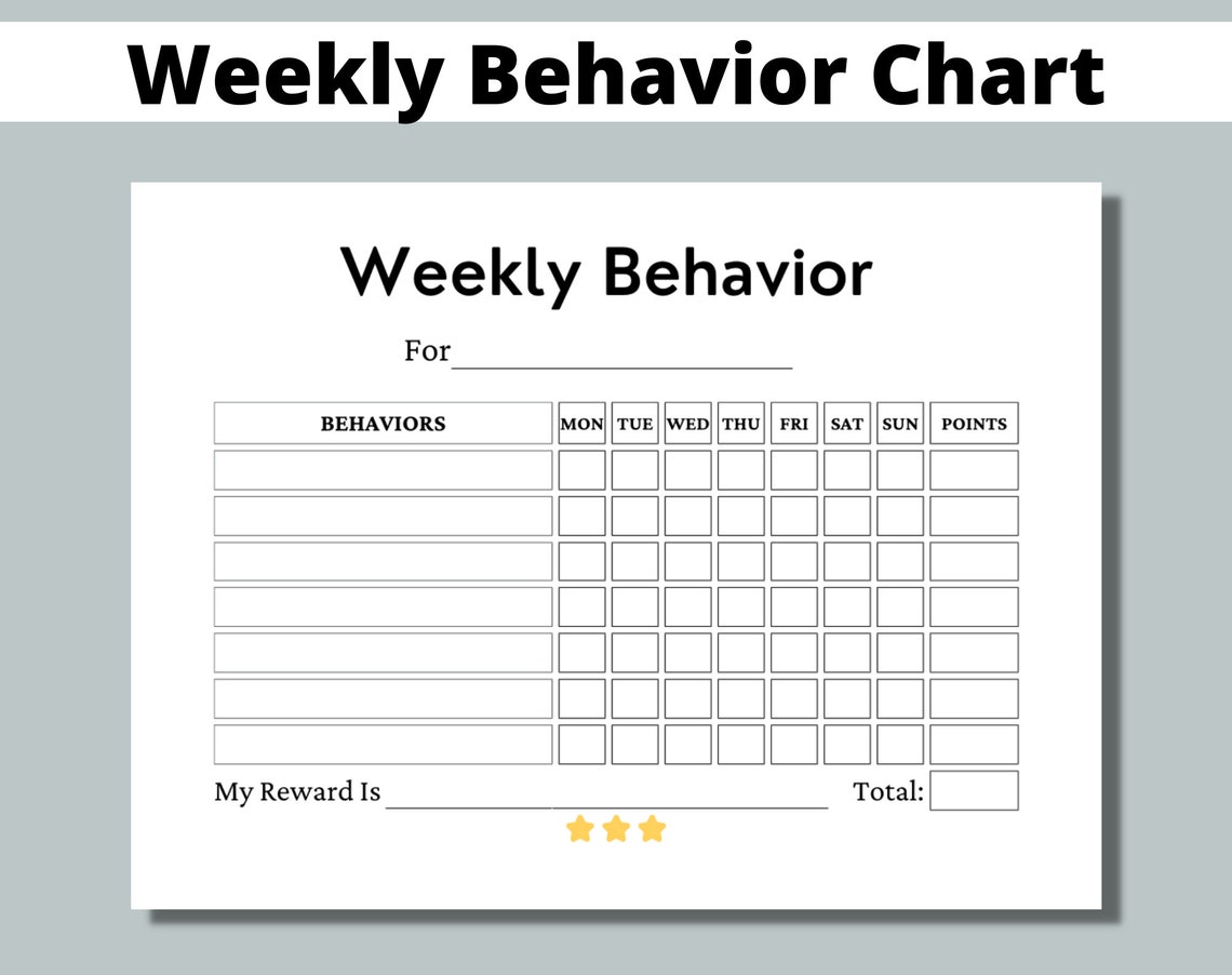 Weekly Behavior Chart Printable for Kids, Students, Classroom ...