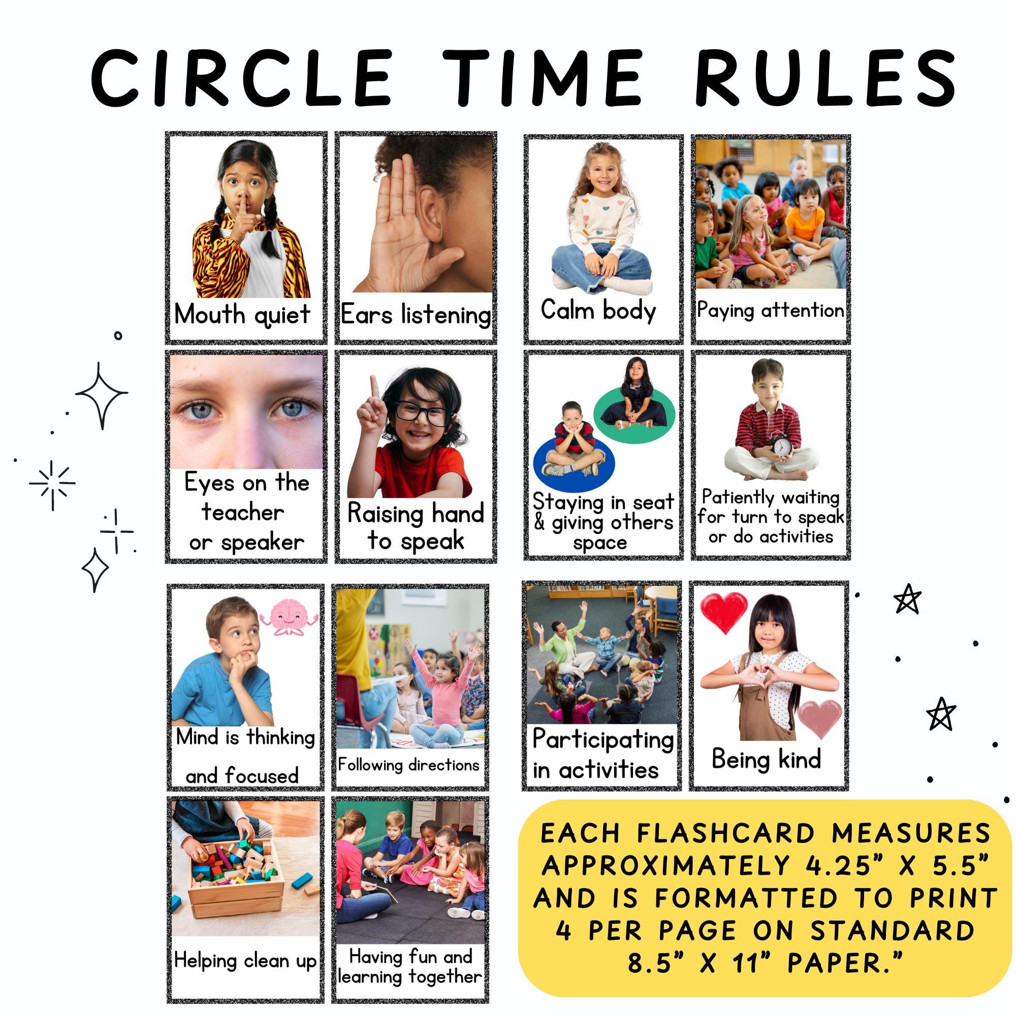 Circle Time Rules & Sitting Positions Cards Visuals, Whole Body ...