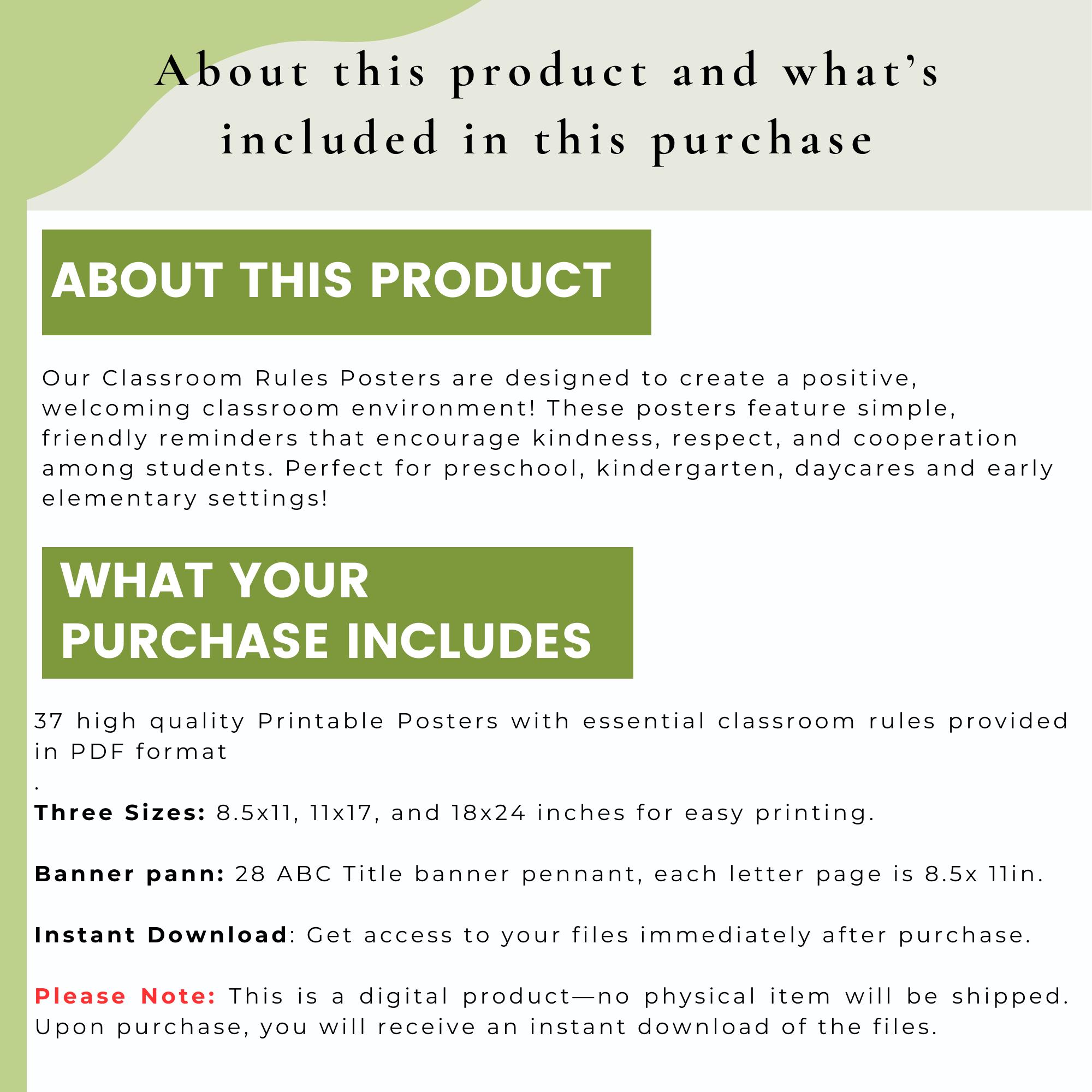 37 Printable Classroom Rules Posters for Daycare, Preschool ...