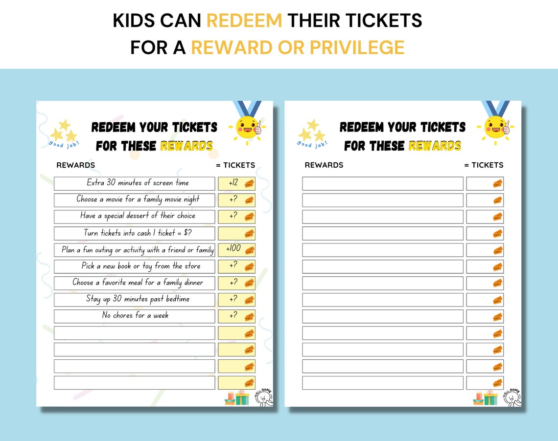 Ticket Rewards Chart for Kids, Raffle Tickets Reward System for Home ...