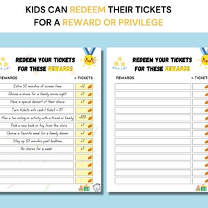 Ticket Rewards Chart for Kids, Raffle Tickets Reward System for Home ...