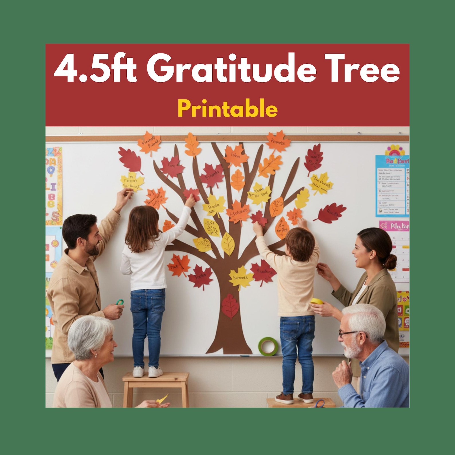 4.5ft Gratitude Tree Activity Printable for Kids, Adults, Teachers ...