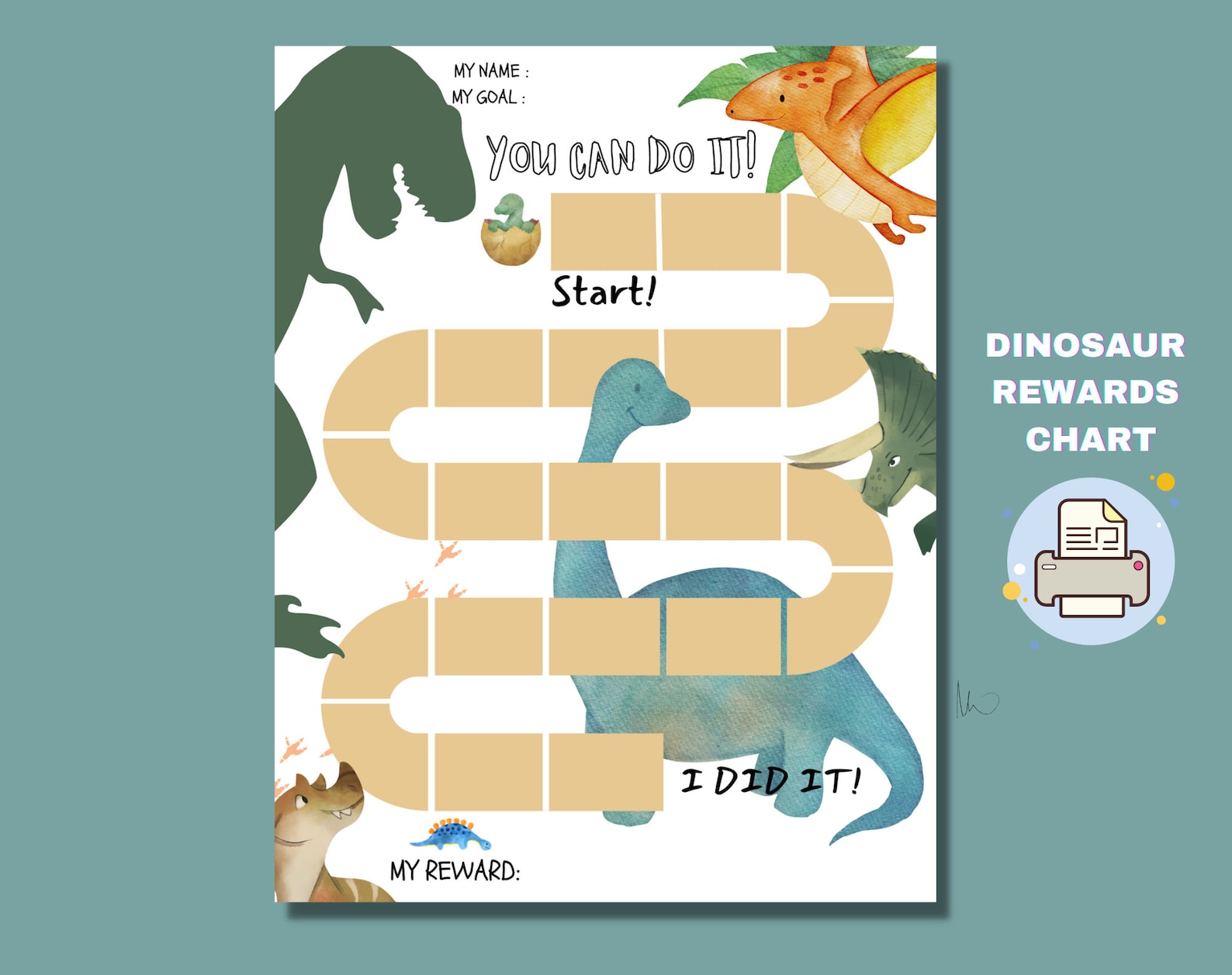 Printable Dinosaur Reward Chart for Kids, Boys, Dinosaur Behavior Chart ...