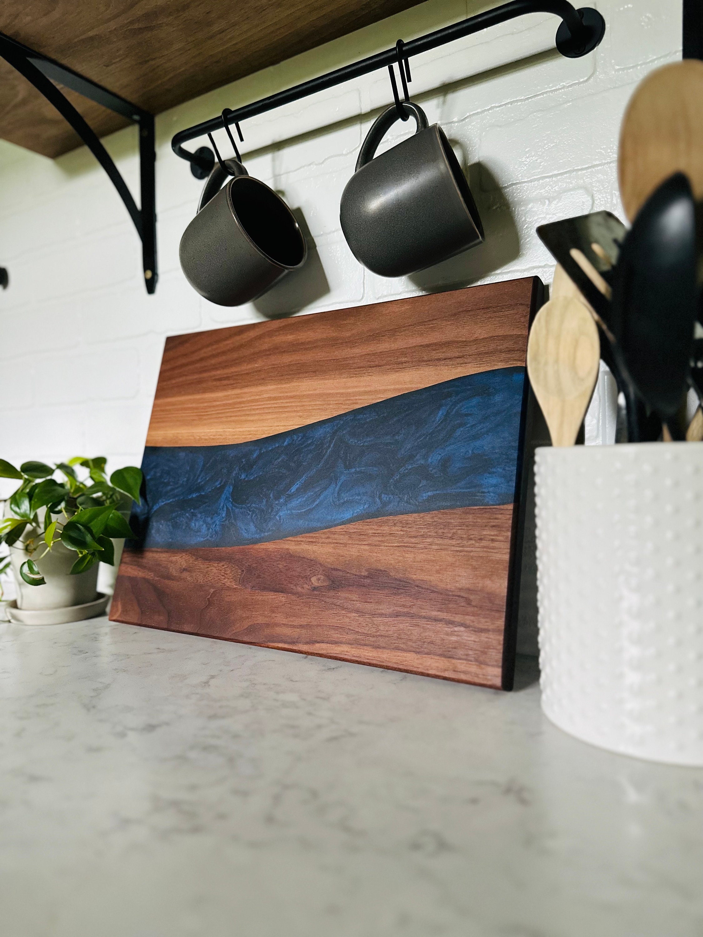 Reversible Epoxy Resin River Serving Tray and Cutting Board - 12" X 16 ...