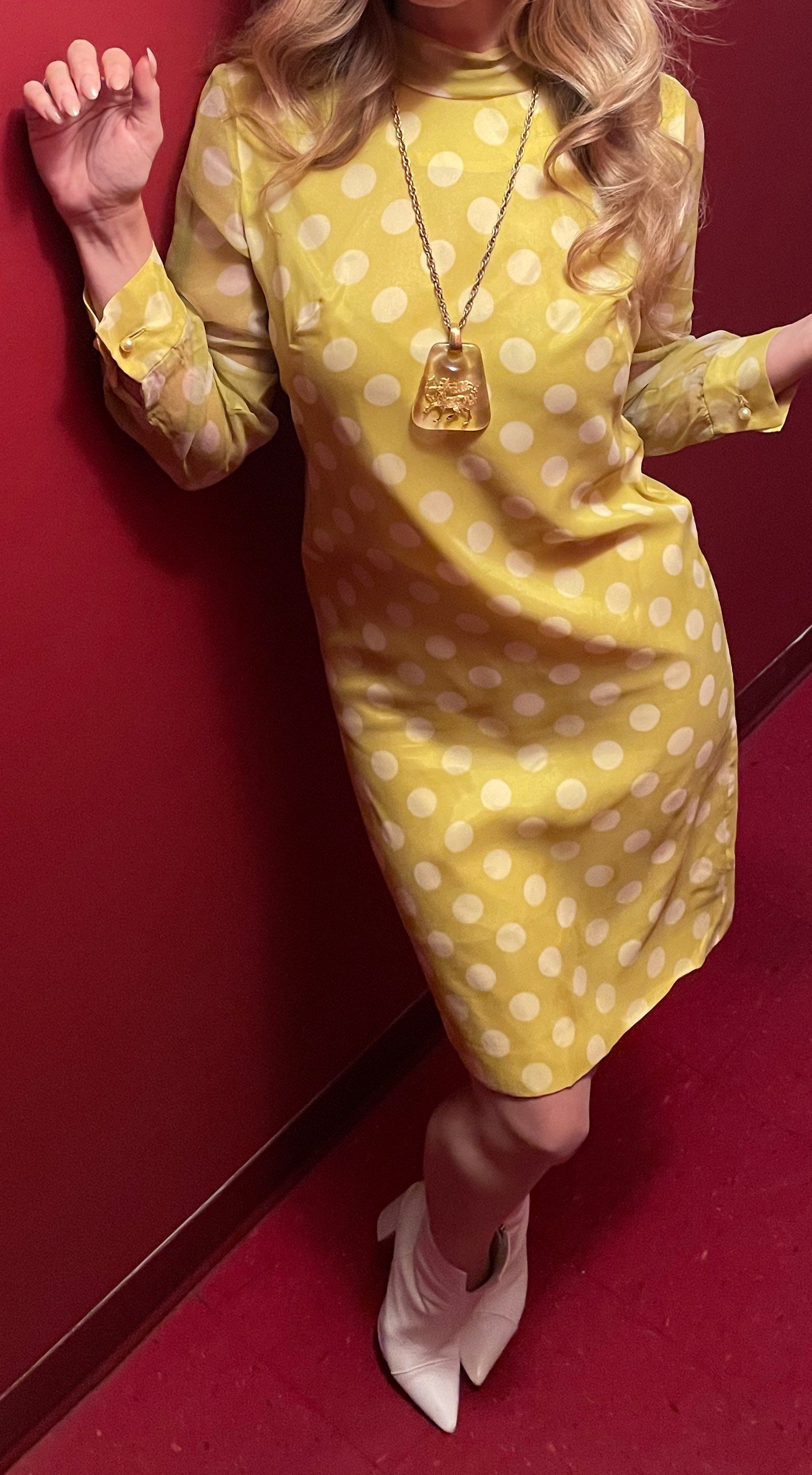 1960s Yellow Polka Dot Shift Dress - Etsy