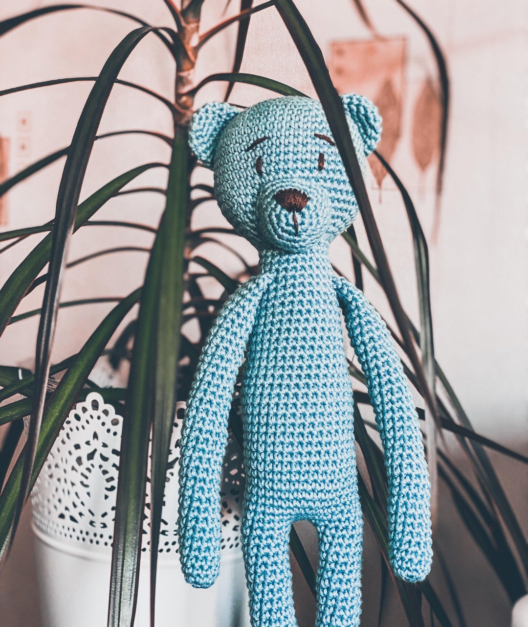 Amigurumi Stuffed Bear Toy, Long Legged Blue Bear, Handmade Child Toy ...