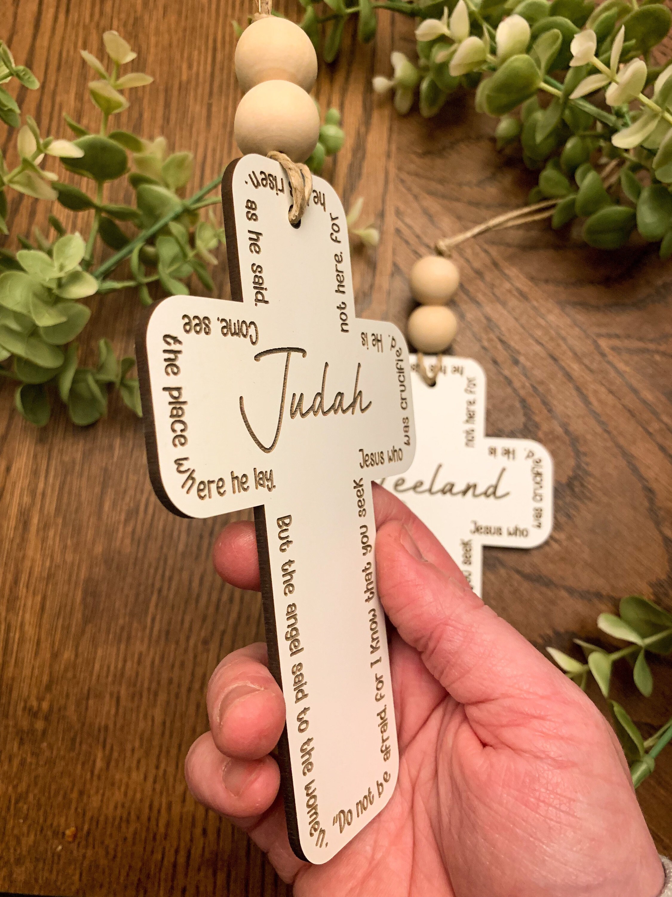 Personalized Christian Easter Cross Tag: Matthew 28, Engraved Cross ...