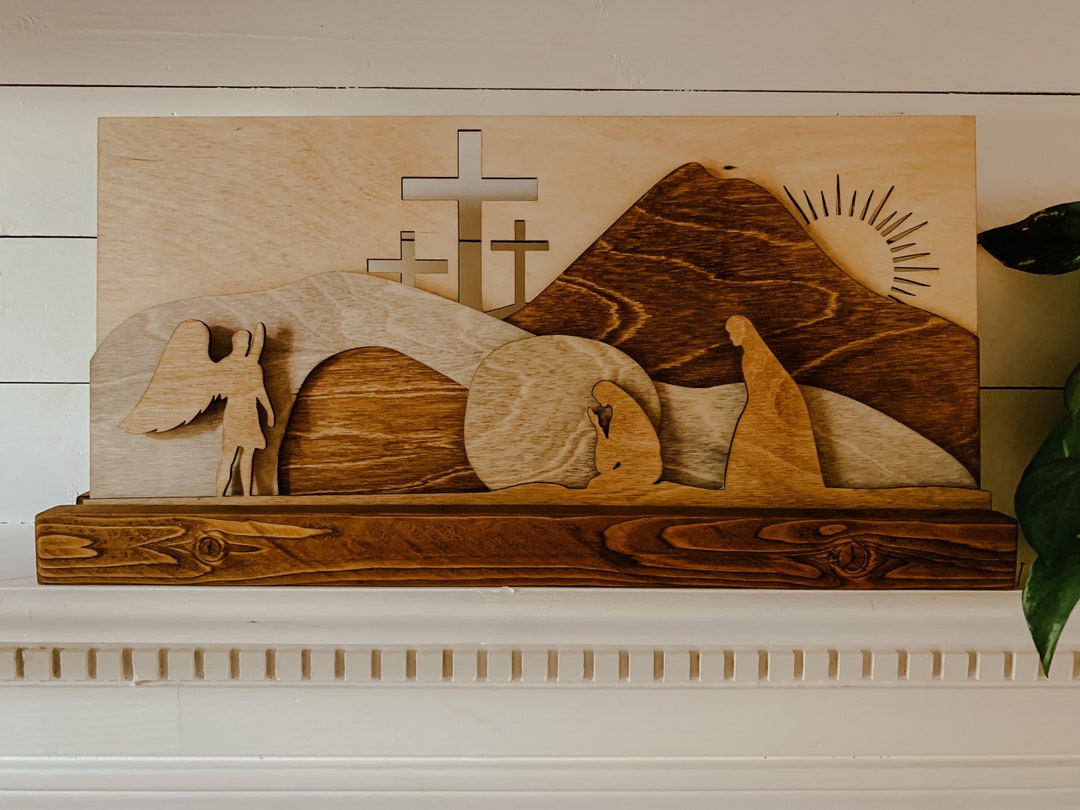 Wooden Layered Resurrection Scene, Easter Decor, Wooden Easter Art ...