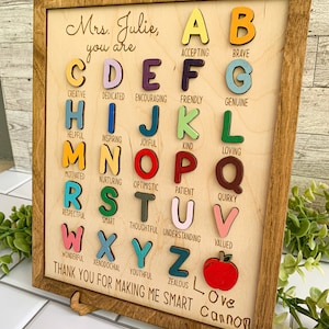 Personalized Alphabet Teacher Sign, ABC Teacher Appreciation Gift ...