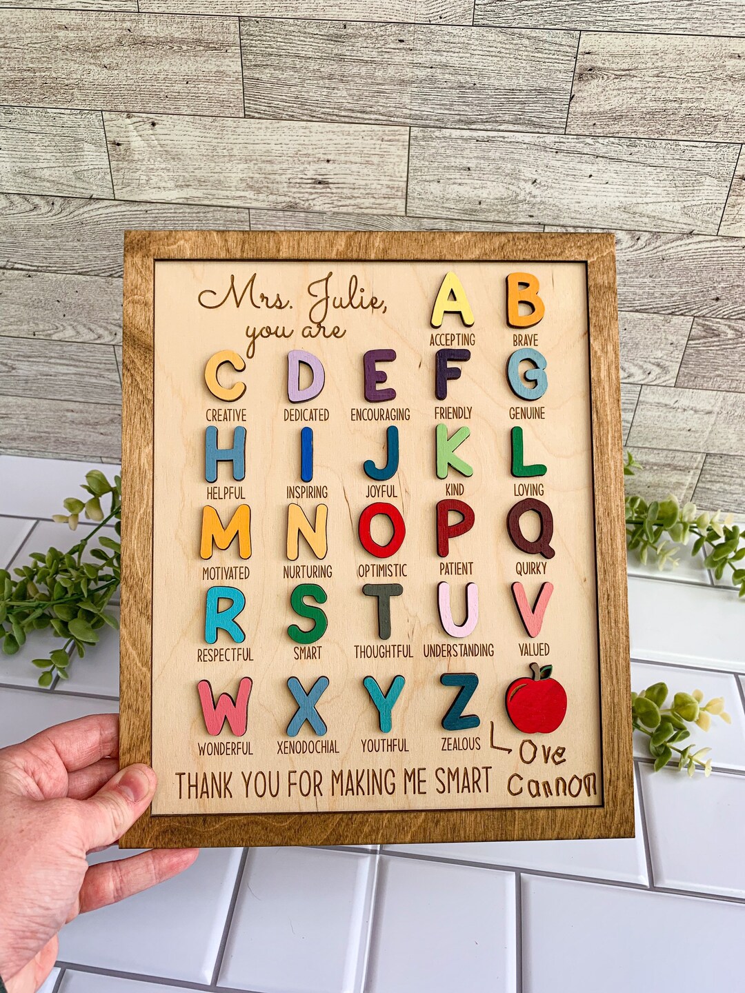 Personalized Alphabet Teacher Sign, ABC Teacher Appreciation Gift ...