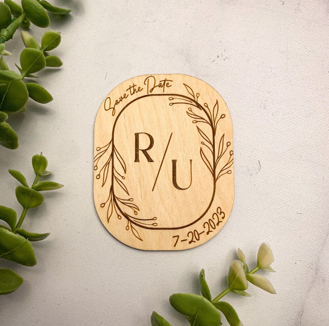 Minimalist Wooden Engraved Save the Date Wedding Magnet, Simple Save ...