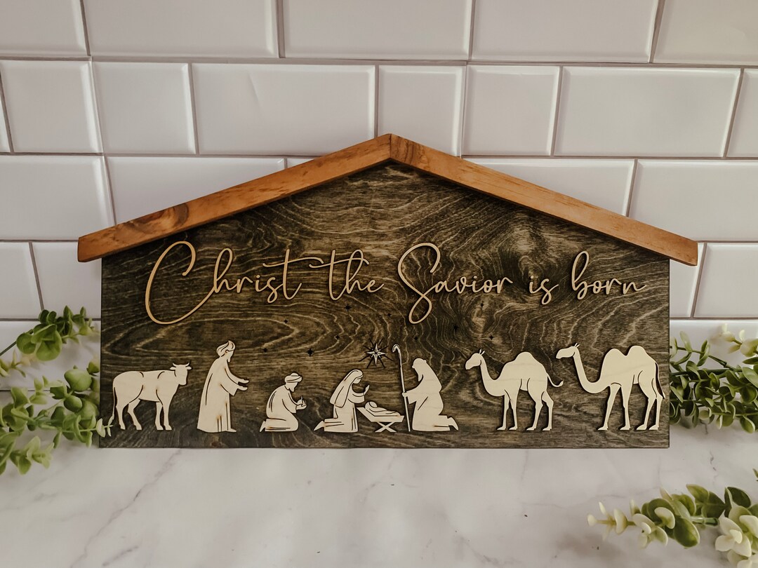Rustic Nativity Scene With Christ the Savior is Born, Wooden Nativity ...
