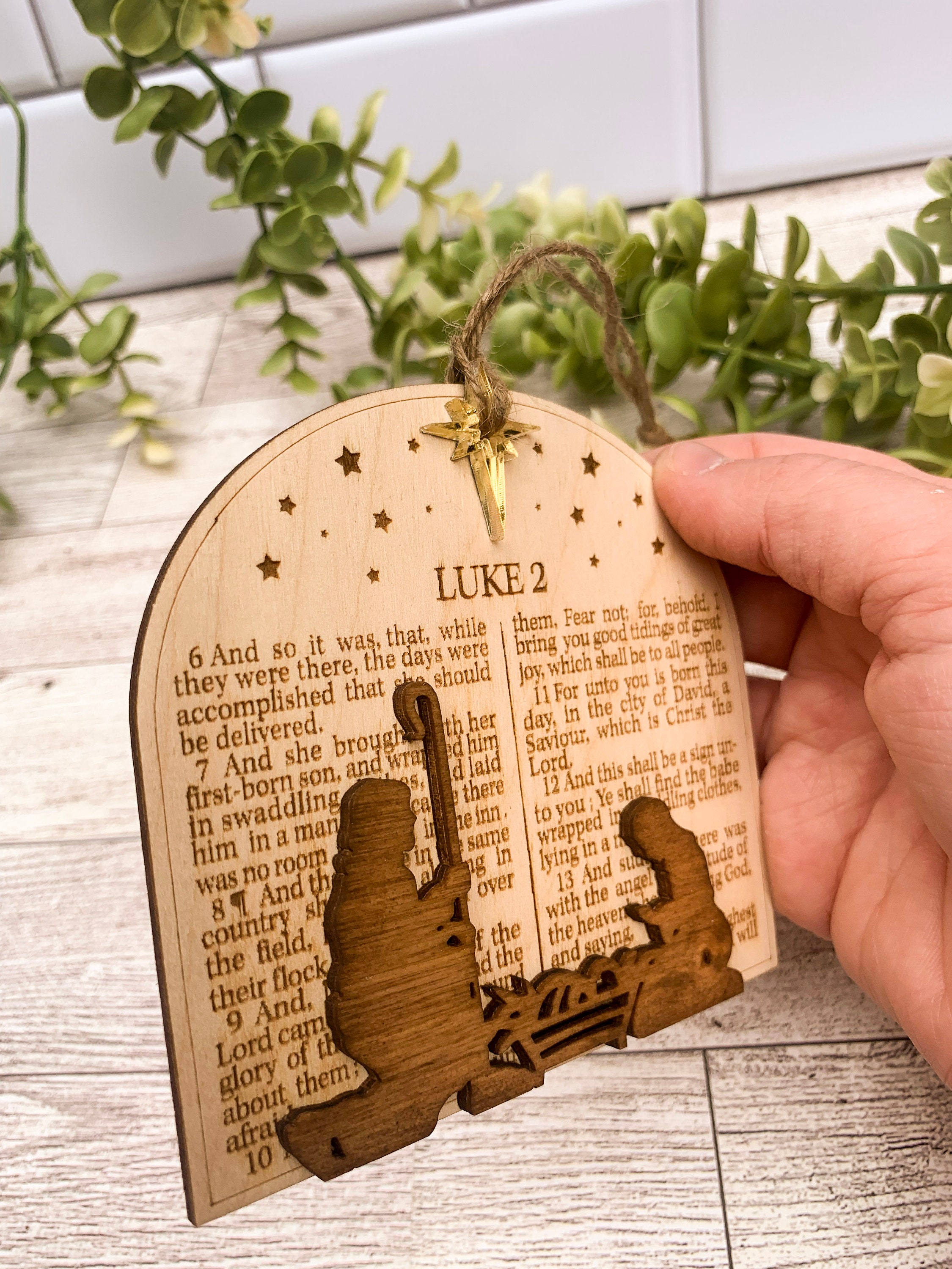 Engraved Nativity Ornament: Luke 2 Christmas Story, Wooden Christian ...
