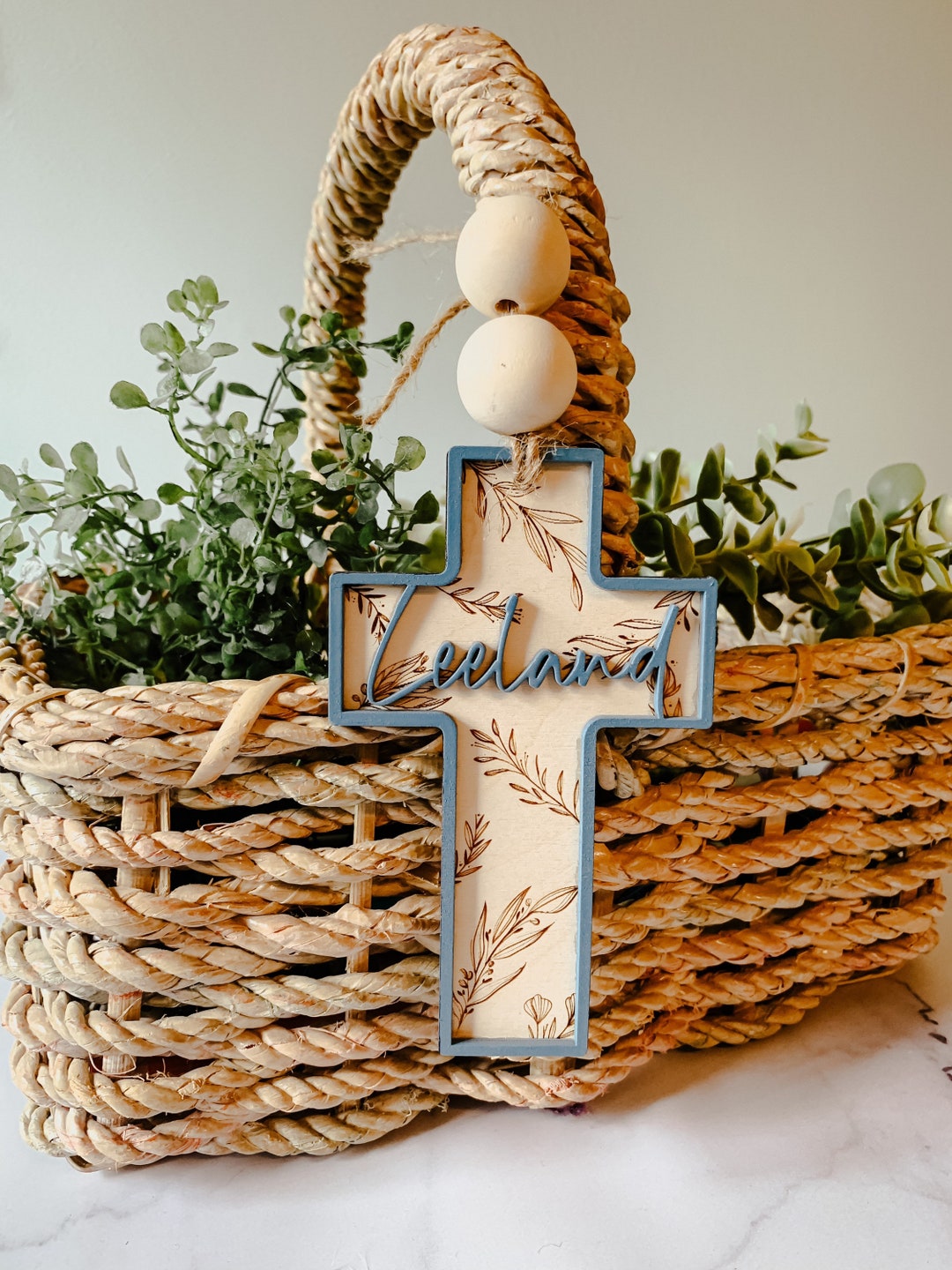Wooden Christian Easter Basket Tag | Cross Easter Basket Tag | Easter ...