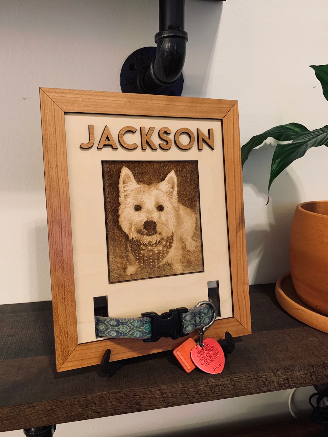 Engraved Wooden Pet Portrait & Collar Display - Pet Memorial Gift - Etsy