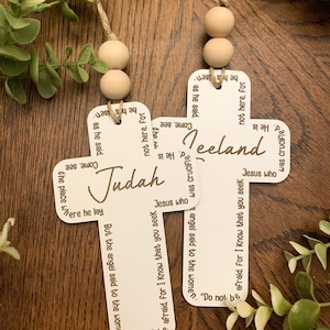 Personalized Christian Easter Cross Name Tag, Matthew 28 Cross Tag, Kid ...