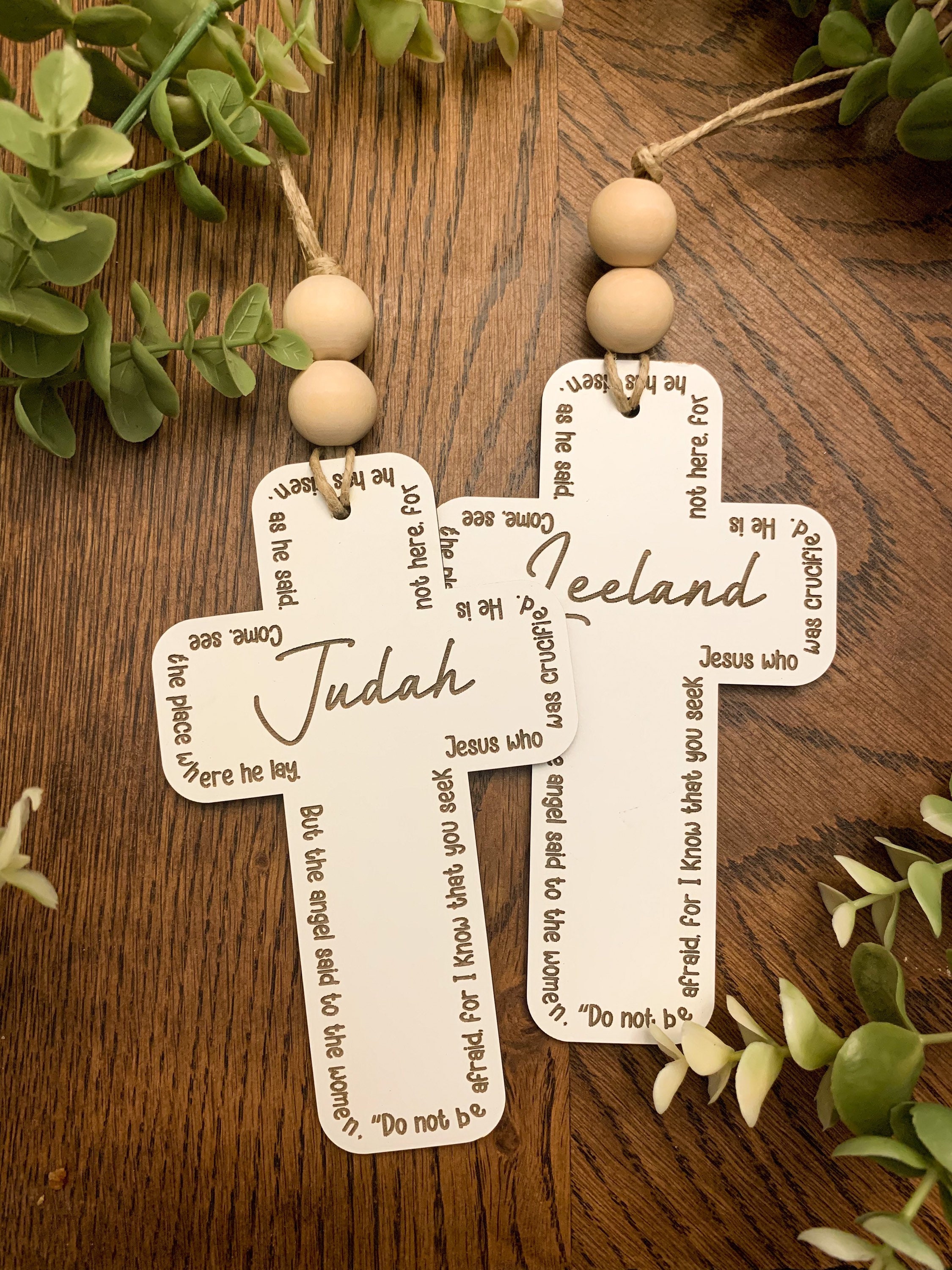Personalized Christian Easter Cross Tag: Matthew 28, Engraved Cross ...