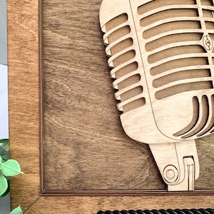 Retro Microphone Wooden Art Piece - Musician Gift Idea, Podcaster Gift ...