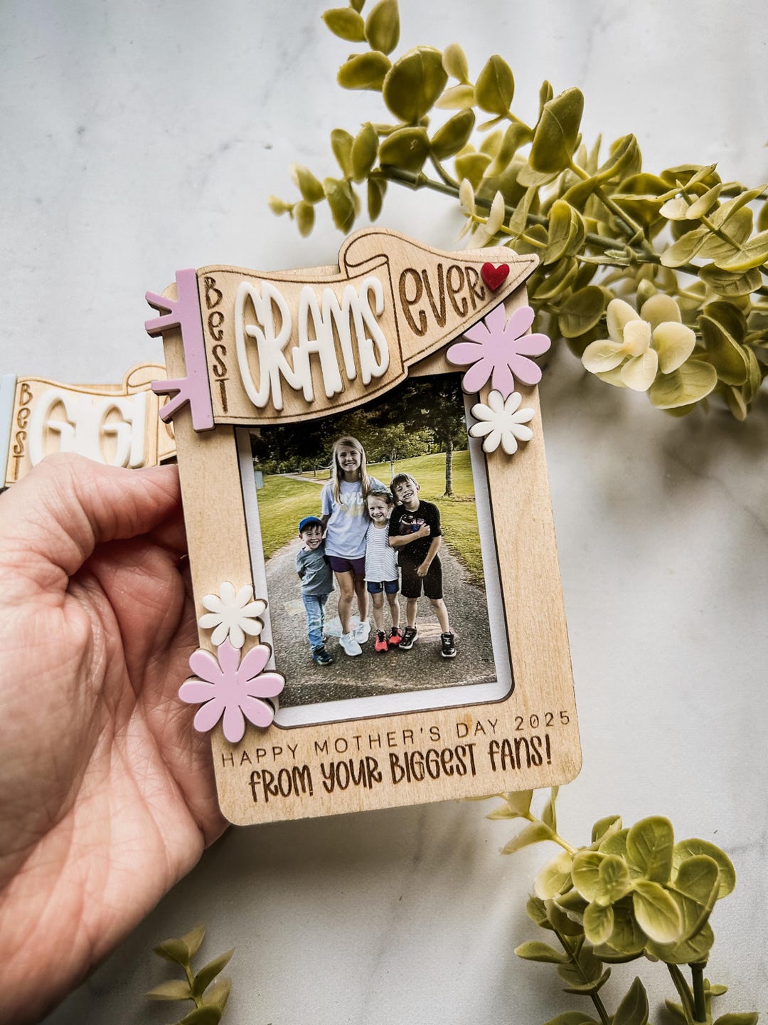 Personalized Wooden Engraved Mother’s Day Photo Magnet, Flower Photo ...