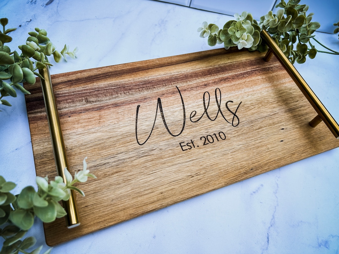 Engraved Wooden Tray With Handles, Personalized Wedding Gift, New Home ...