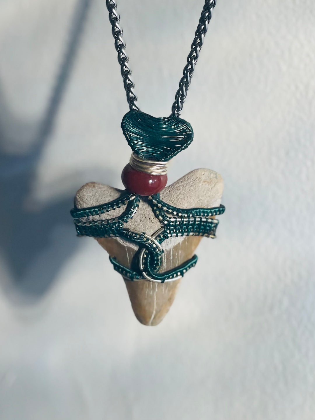 2 1/8 Unrestored Bone Valley Megalodon Shark Tooth Wire Wrapped Pendant ...
